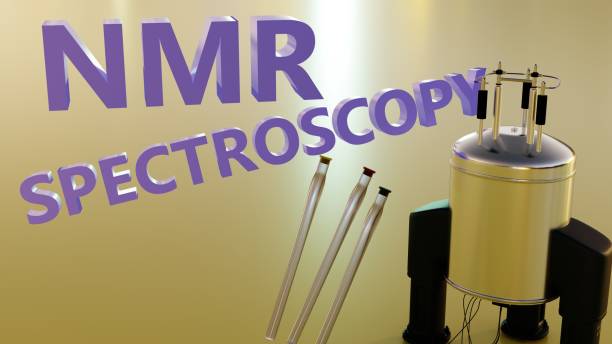 3D image of an NMR machine, with NMR tubes in the foreground and text ...